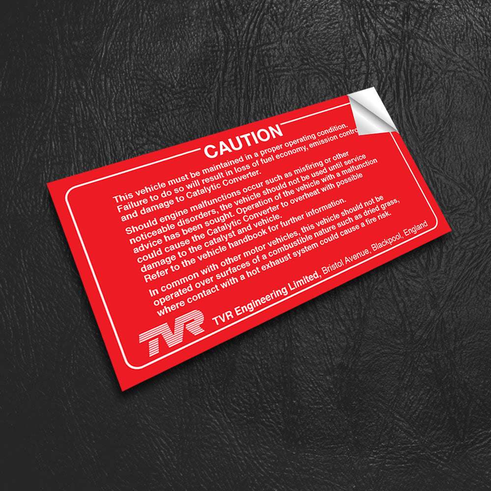 TVR sun visor sticker - "CAUTION" - red with white text – Divine Handcraft