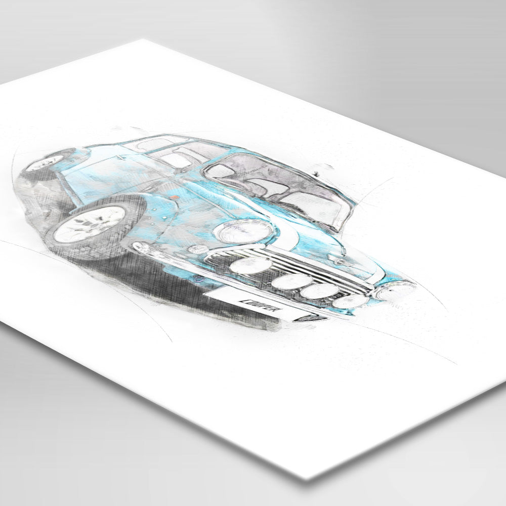 Classic Mini Cooper - Light Blue - A3/A4 Print "Sketch" – Divine Handcraft